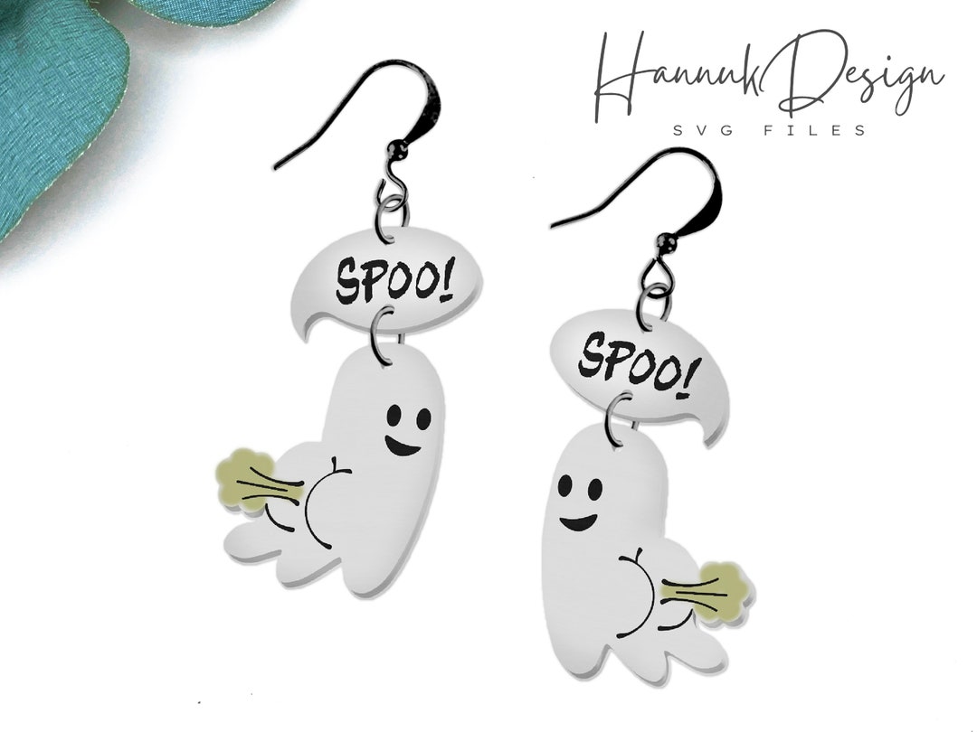 Spoo Ghost Earrings SVG Laser Cut File, Cute Halloween Wood Earrings ...