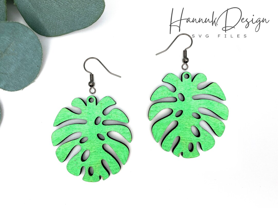 Monstera Earring Svg, Tropical Leaf Wood Earring SVG Laser Cutting File ...