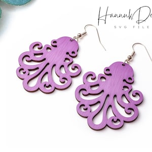 Cute Octopus Sea Animal Wood Earring SVG Laser Cut File Digital ...