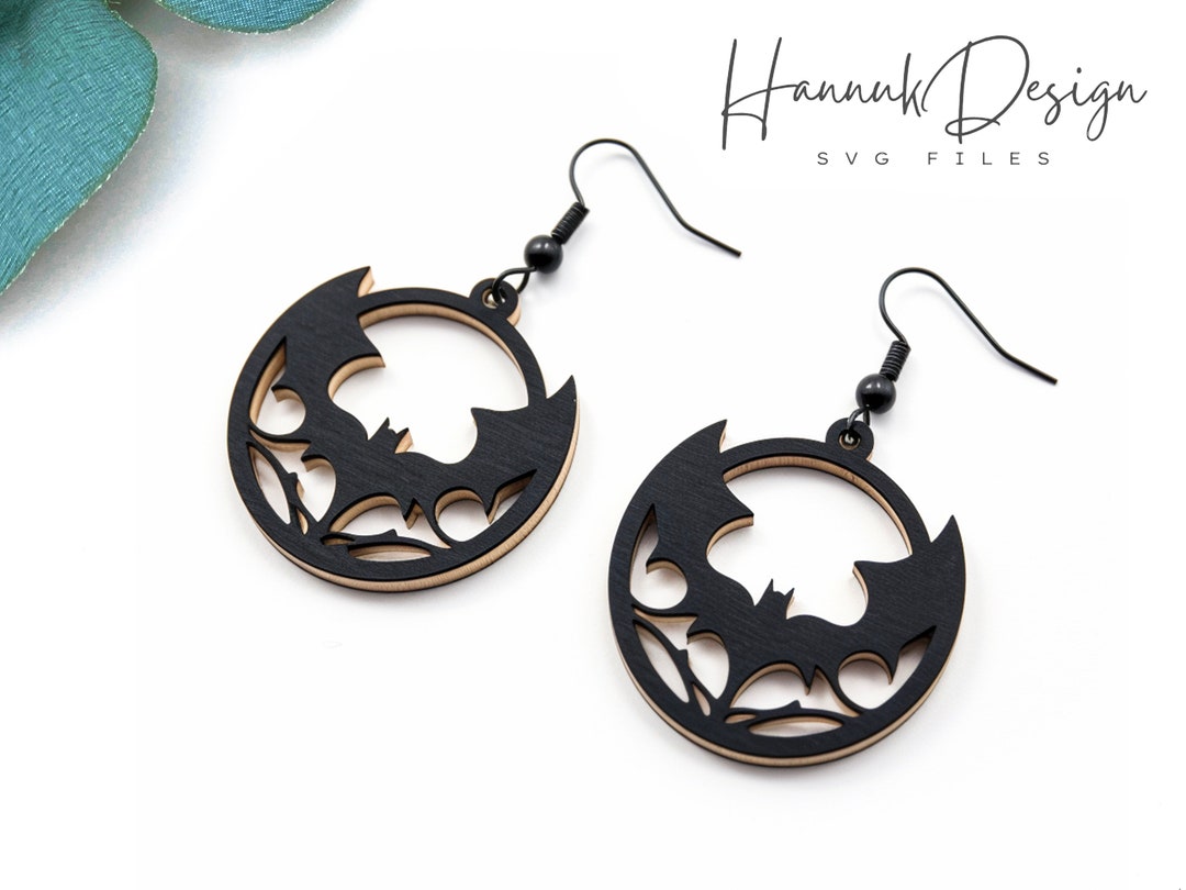 Halloween Bat in the Hoop Wood Earring Svg Laser Cut File Digital ...