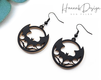 Bat Halloween Wood Earring Svg Laser Cut File Digital Download - Etsy