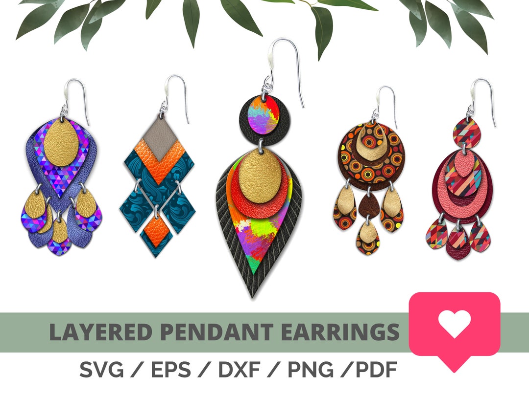 Faux Leather Pendant Layered Earring Svg File for Cricut, Boho Leather ...