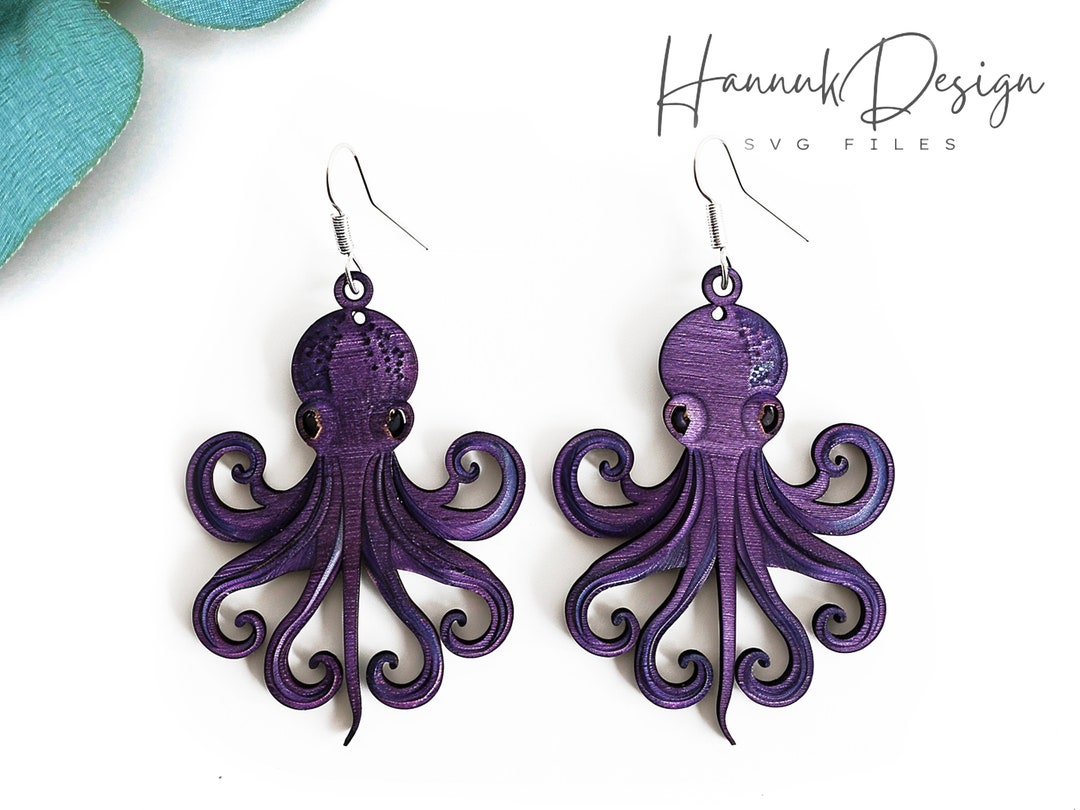Octopus Sea Animal Wood Earring SVG Laser Cut File Digital Download - Etsy