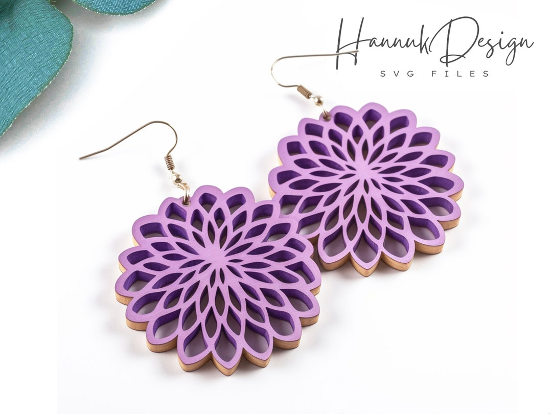 Fanned Out Chrysanthem Wood Earring Svg Laser Cut File Digital Download ...