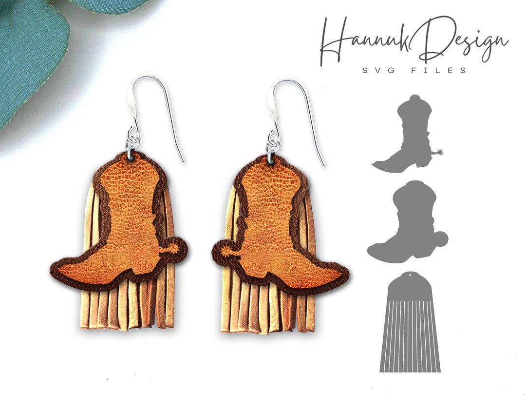 Cowboy Boot Layered Leather Earring Svg File for Cricut, Texas Faux ...