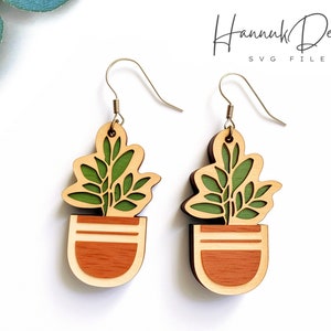 Cute Grass Potted Plant Wood Earring Svg Laser Cut File Digital ...