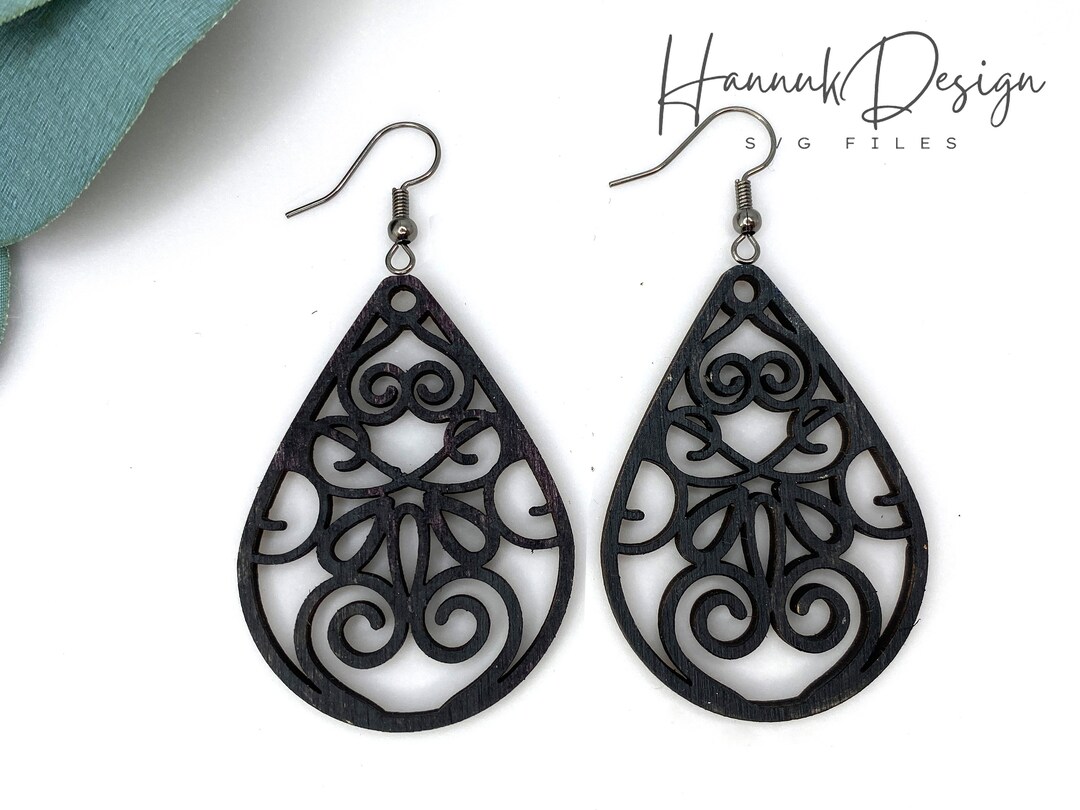 Elaborate Teardrop Wood Earring Svg, Laser Cut Earring Svg for Glowforge, Cricut, Earrings Svg ...
