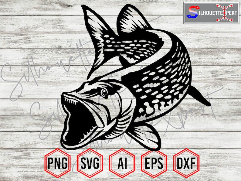 Pike Svg, Fish Svg, Fishing Svg, Fisher Svg - Clipart, Silhouette ...