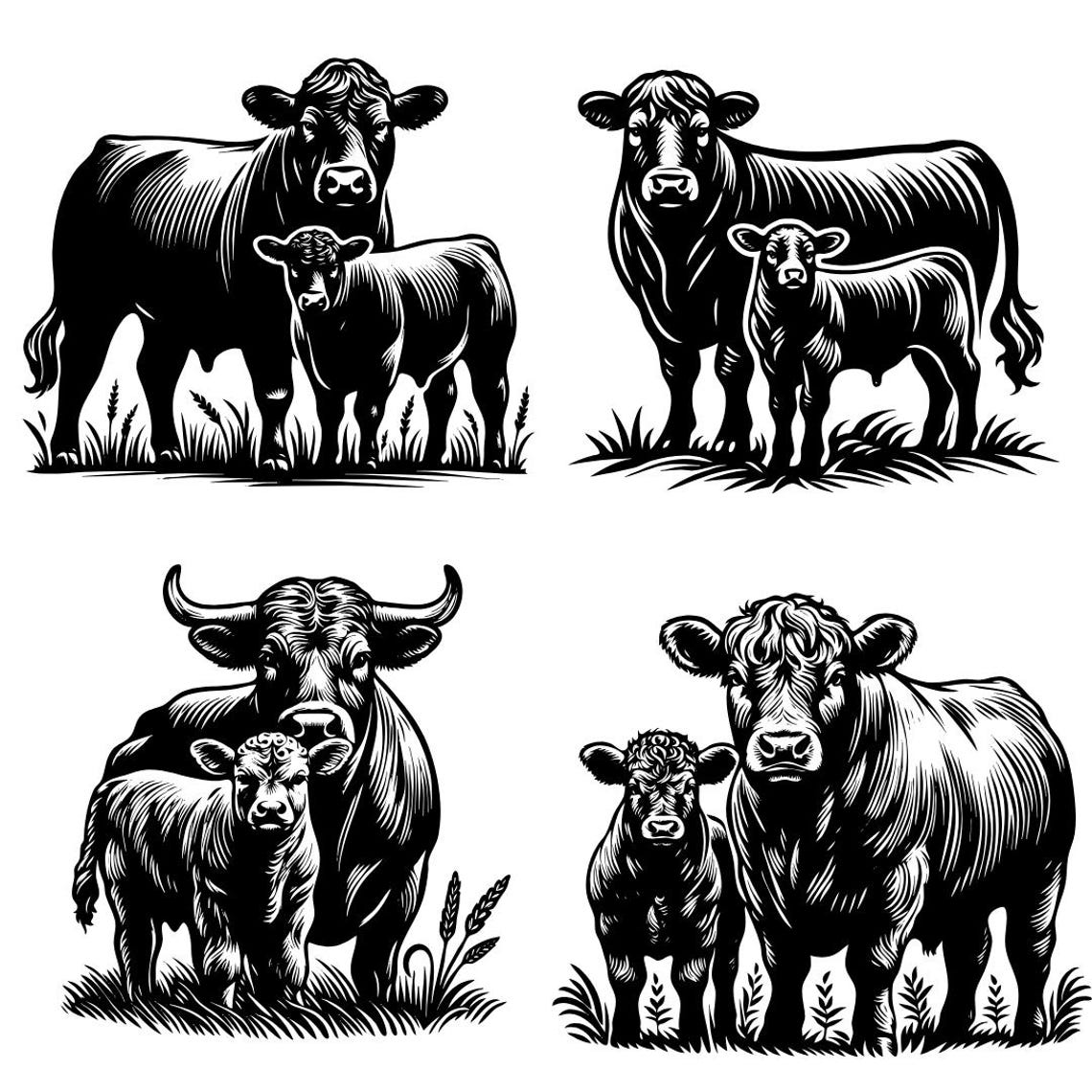 Angus Cow With Calf Bundle Svg, Cow Bundle Svg, Farm Animals Svg, Angus ...