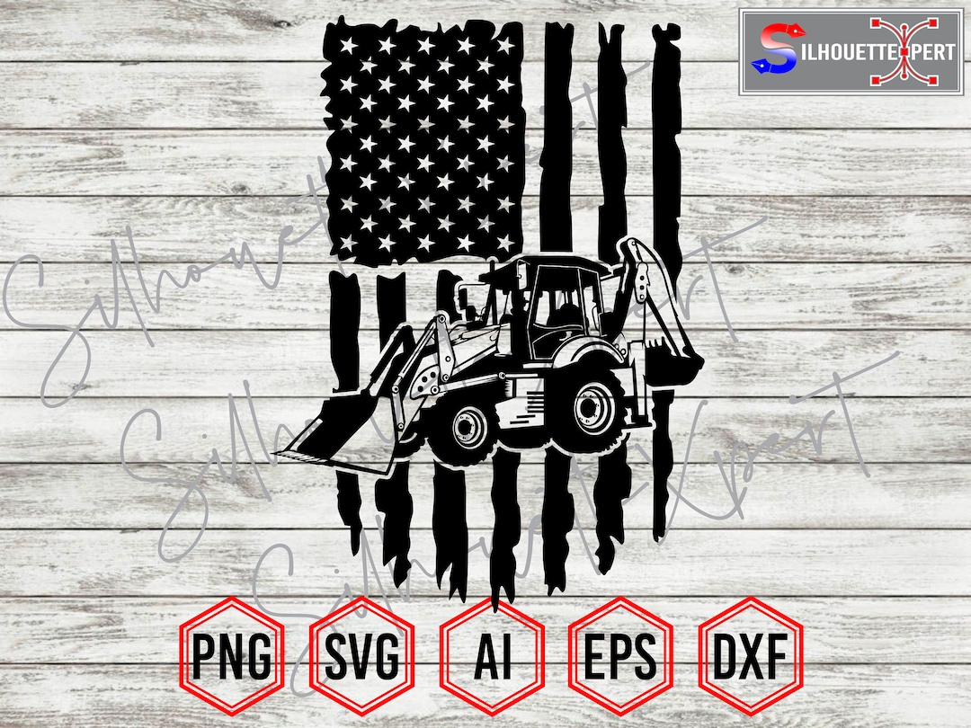 Patriotic USA Flag Front and Backhoe, Construction Truck Svg, Heavy ...