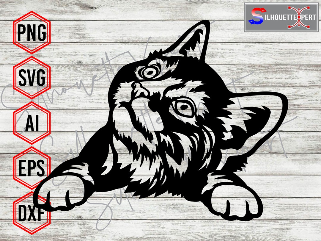Staring up Cat Svg, Pet Svg, Kitty Svg, Peeking Cat Svg Vector, Clipart ...