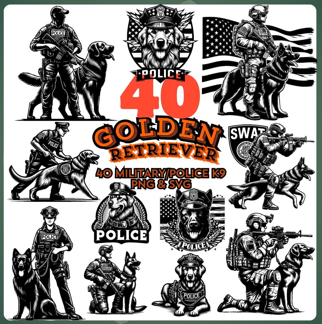 Swat, Military and Police K9 Golden Retriever Silhouette Clipart | K9 ...