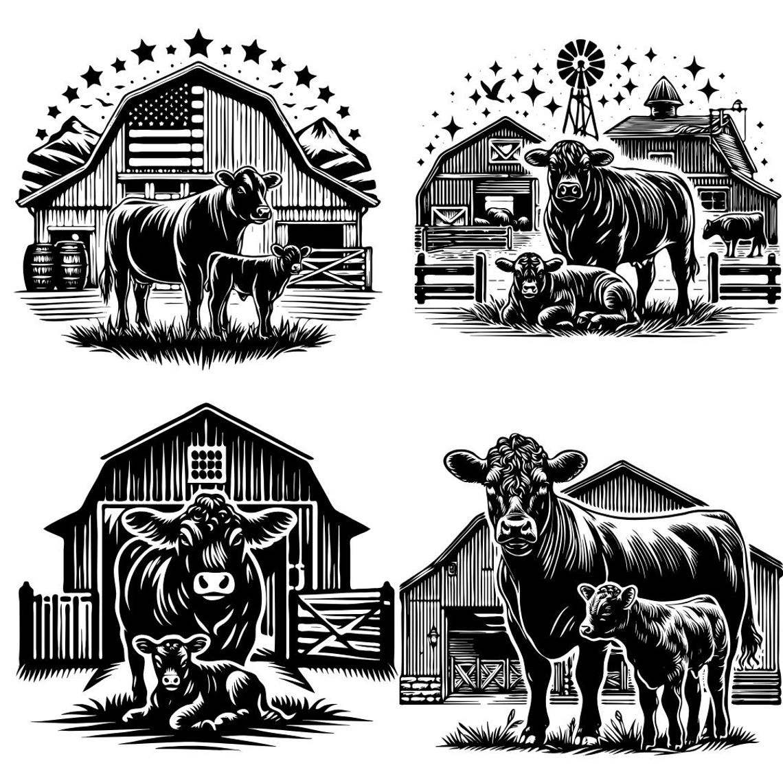 Angus Cow With Calf Bundle Svg, Cow Bundle Svg, Farm Animals Svg, Angus ...
