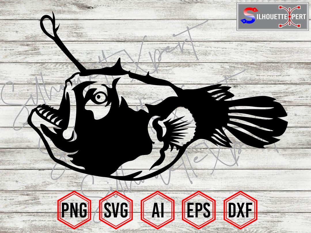 Sideview Anglerfish Silhouette #3, Anglerfish Svg, Aquarium Fish Svg ...
