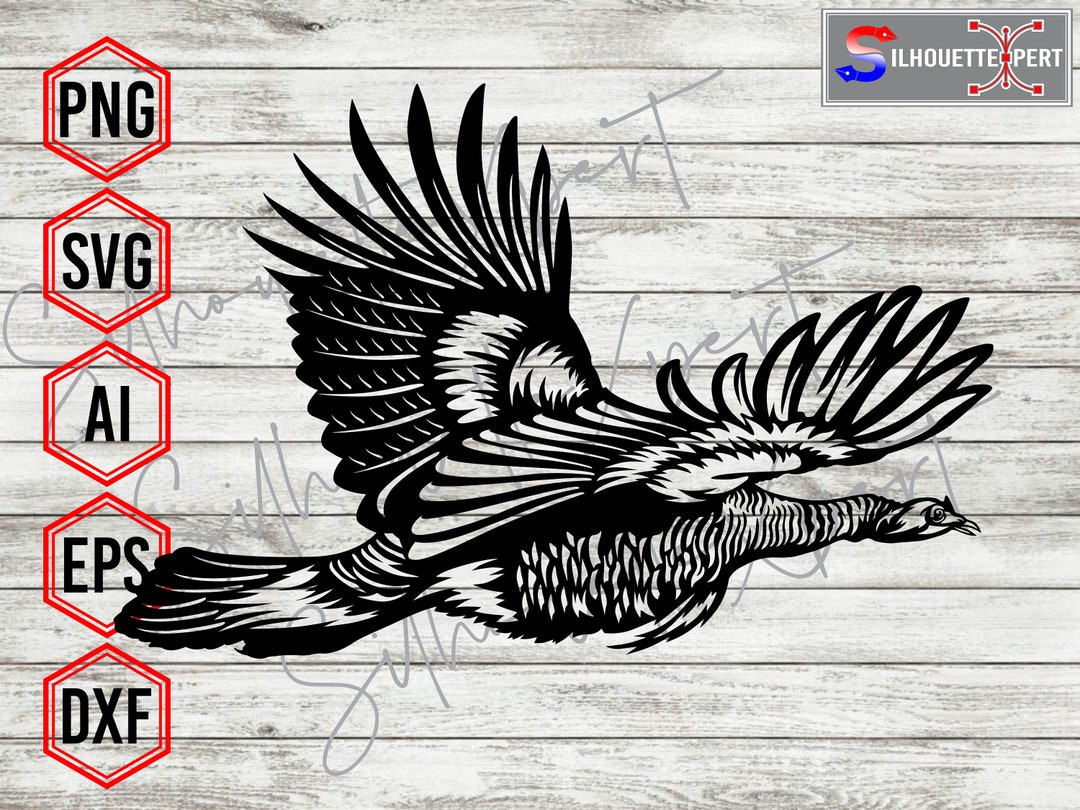 Turkey Silhouette #3, Flying Turkey Svg, Turkey Hunting Svg - Vector ...