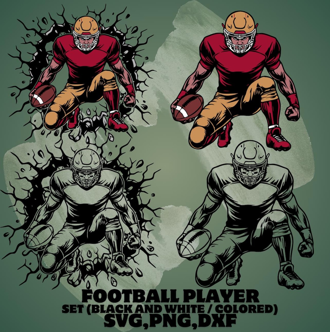 Dynamic Football Player Illustration Set | Colored & Black and White ...