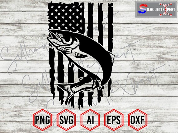Distressed US Flag Atlantic Salmon Svg Salmon Svg Fishing - Etsy
