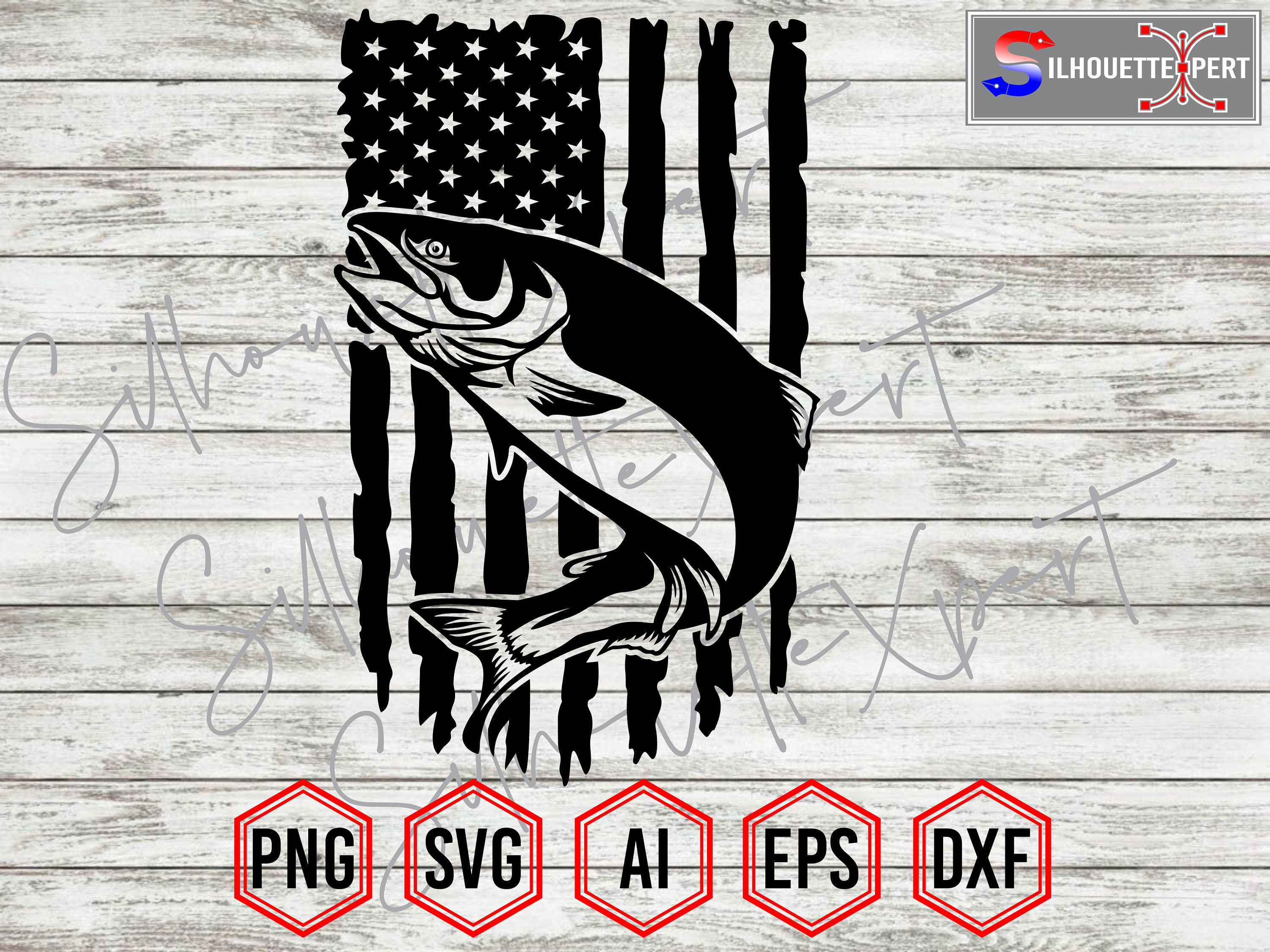 Distressed US Flag, Atlantic Salmon Svg, Salmon Svg, Fishing Svg ...