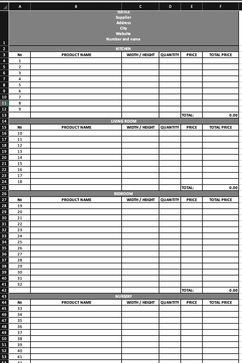 Interior Design Specifications Template Excel Template FF&E - Etsy