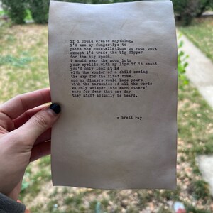 Typewriter Constellation Poem, Hand Typed, Hand Distressed Paper Brett ...