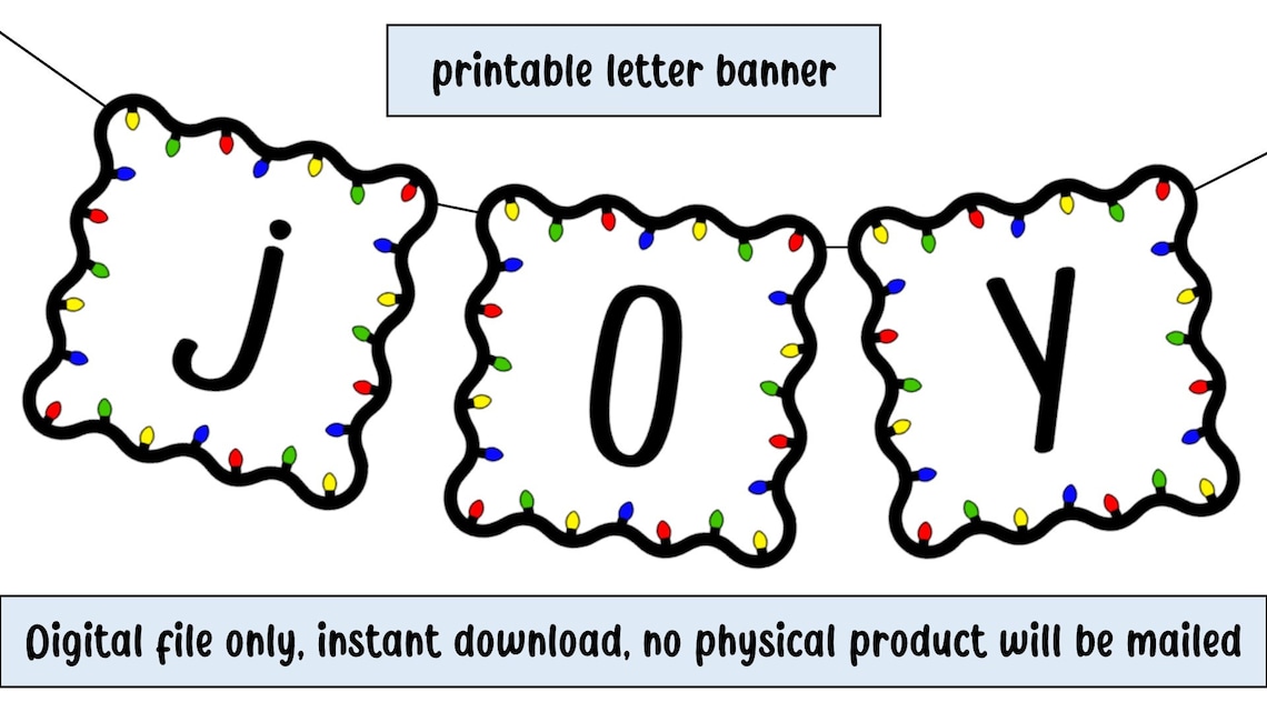 Printable Letter Banner Christmas Lights Theme Color and Non-color ...