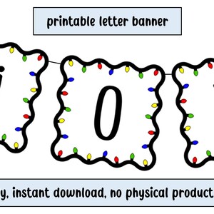 Printable Letter Banner Christmas Lights Theme Color and Non-color ...