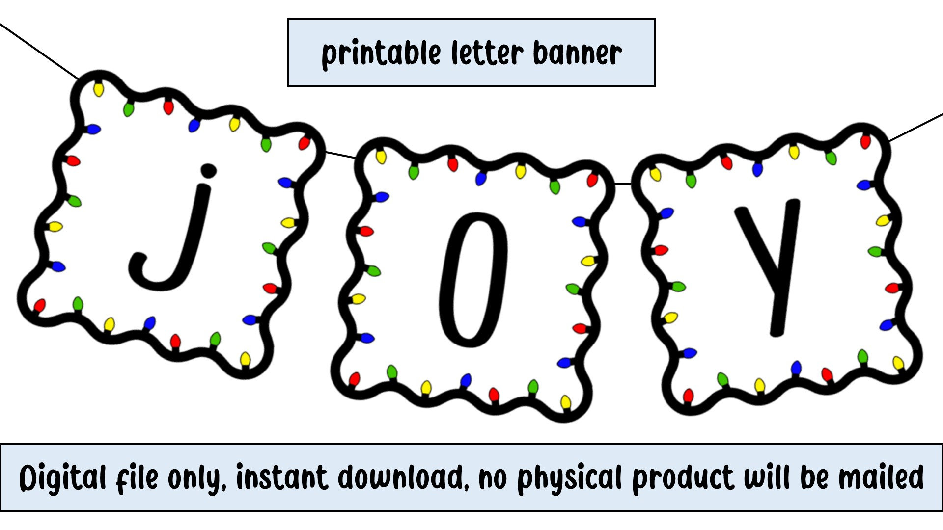 Printable Letter Banner Christmas Lights Theme Color and Non-color ...