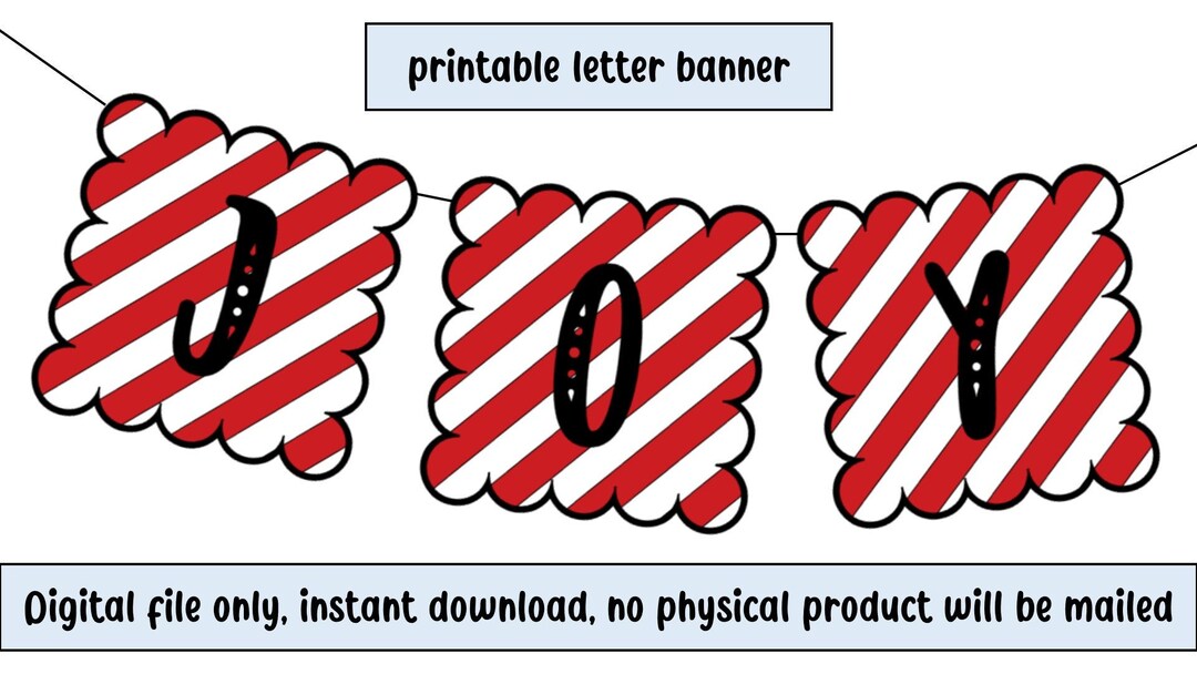 Printable Letter Banner - Christmas Candy Cane Theme - Color and Non ...