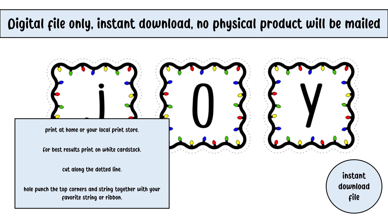 Printable Letter Banner Christmas Lights Theme Color and Non-color ...