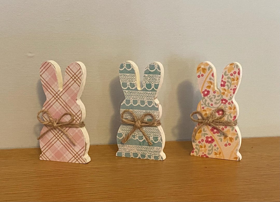 Wood Bunnies Painted W/scrapbook Paper - Etsy