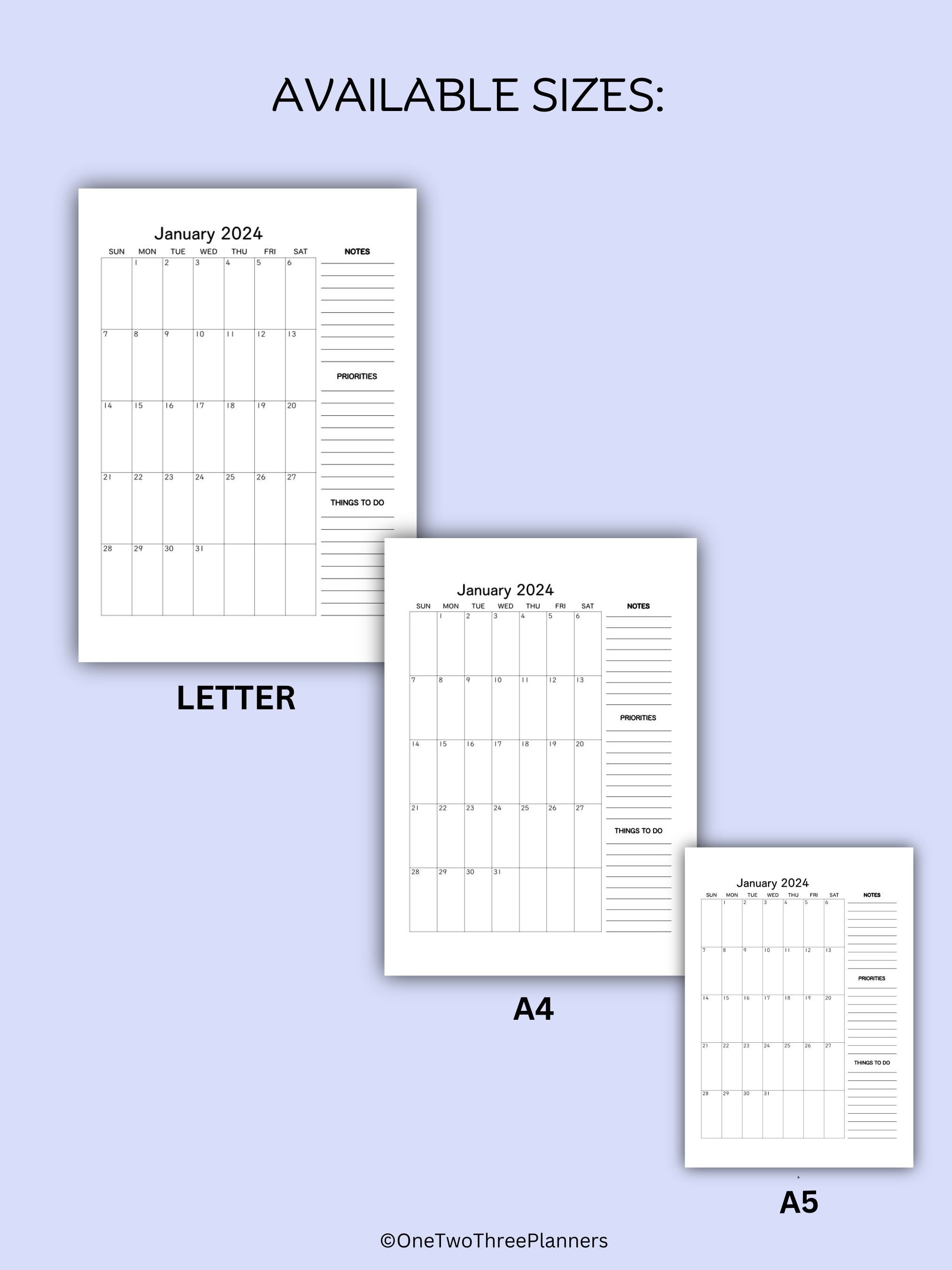 2024 Minimalist Printable Calendar 12-month Planner Sun & Mon Start A4 ...