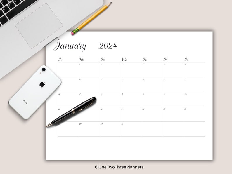 2024 Minimalist Printable Calendar 12-month Planner Sun & Mon Start A4 ...