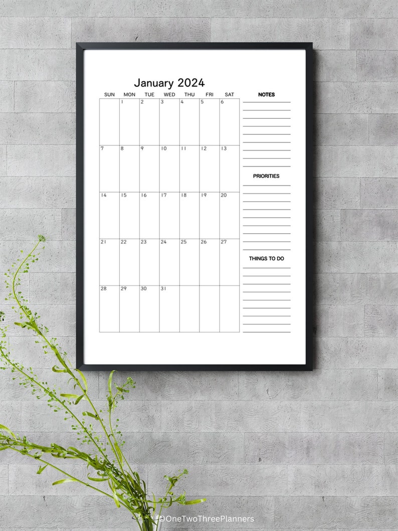 2024 Minimalist Printable Calendar 12-month Planner Sun & Mon Start A4 ...