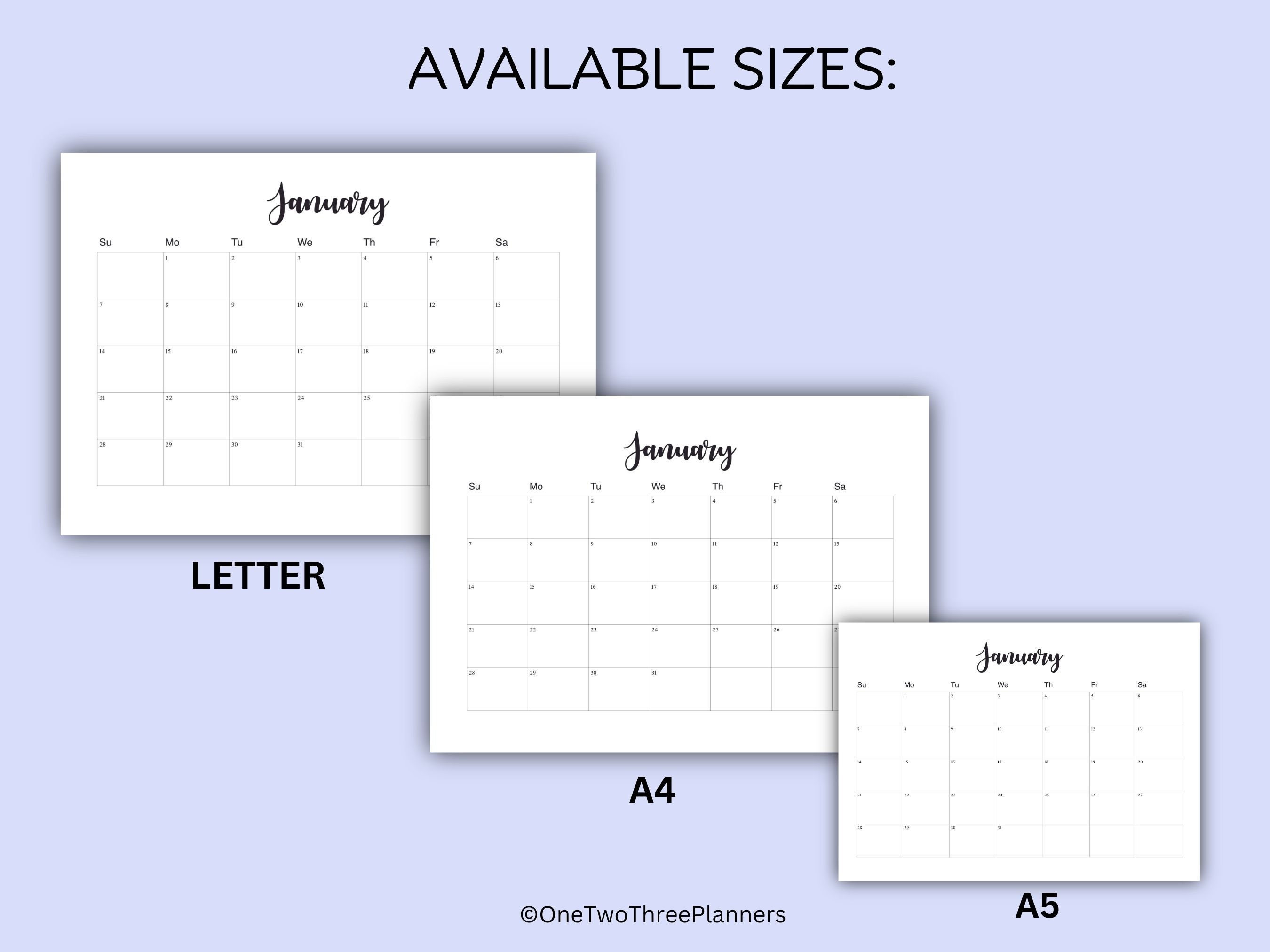 2024 Minimalist Printable Calendar 12-month Planner Sun & Mon Start A4 ...