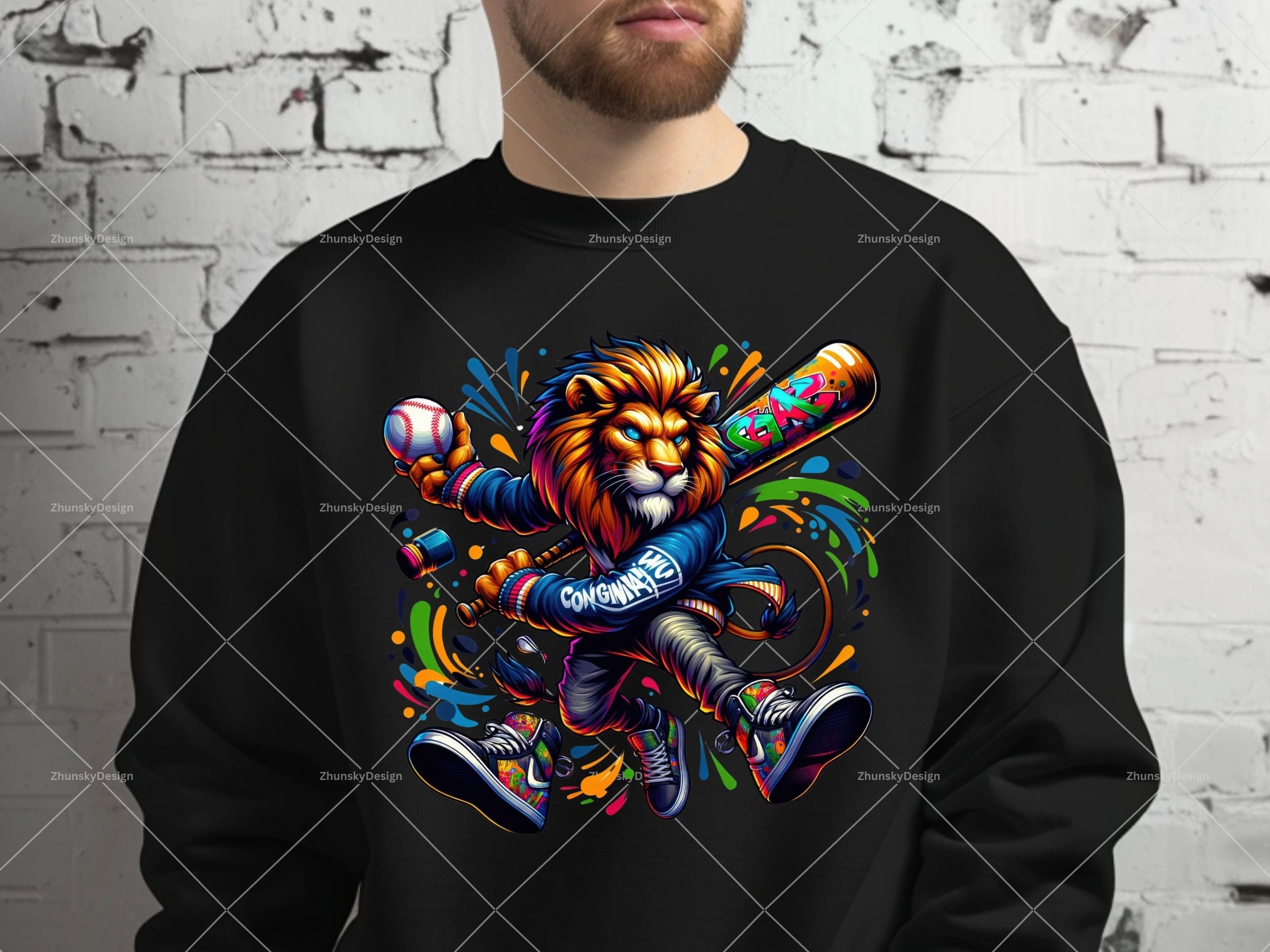 Lion With Baseball Bat Hip Hop Graffiti PNG, Streetwear T-shirt Design ...