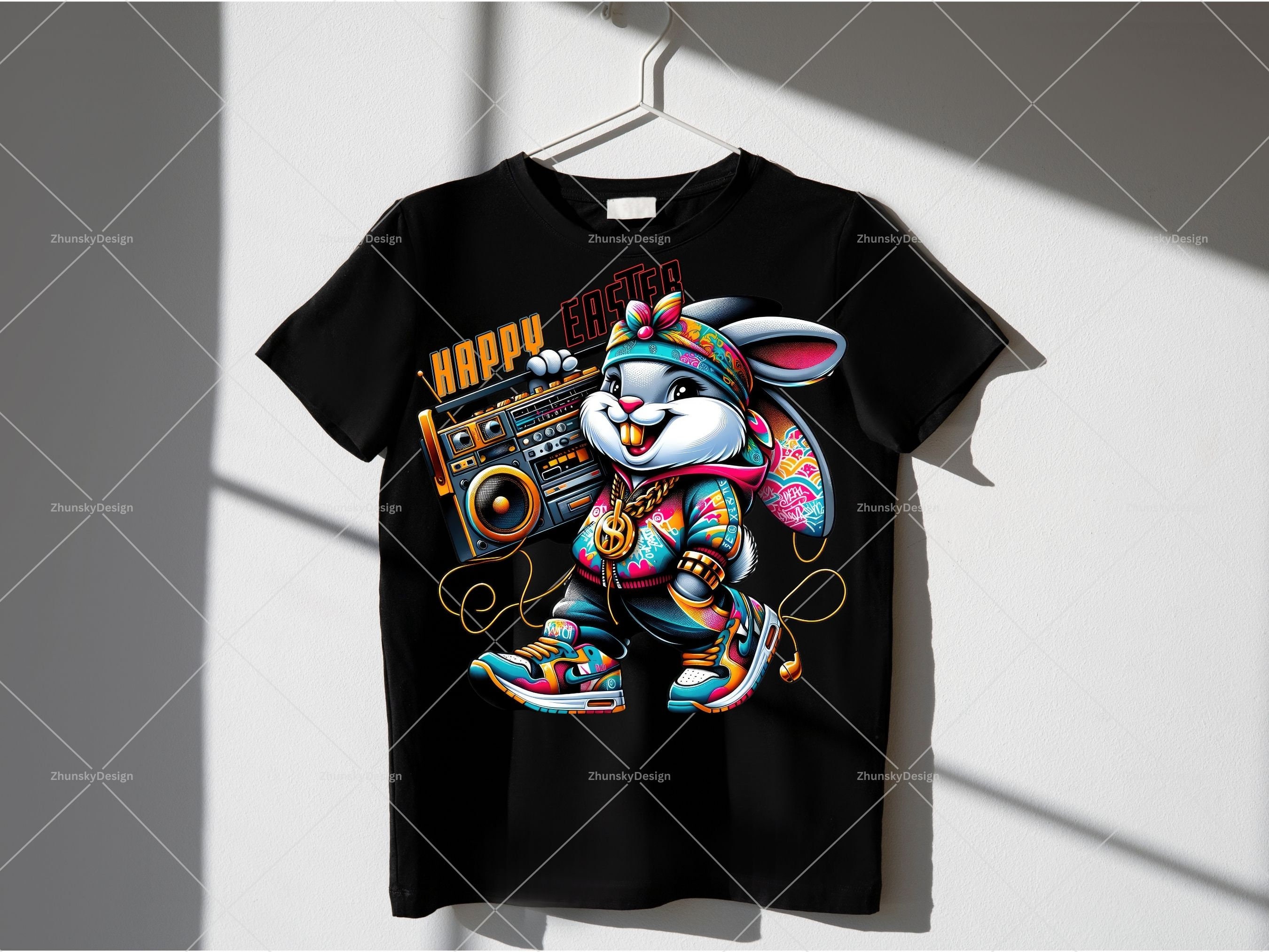 Hip-hop Easter Bunny Tee - Funky Rabbit With Boombox, Street Style ...