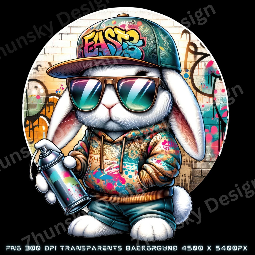 Graffiti Hip-hop Bunny Shirt Cool Rabbit With Spray Paint, Urban Street ...
