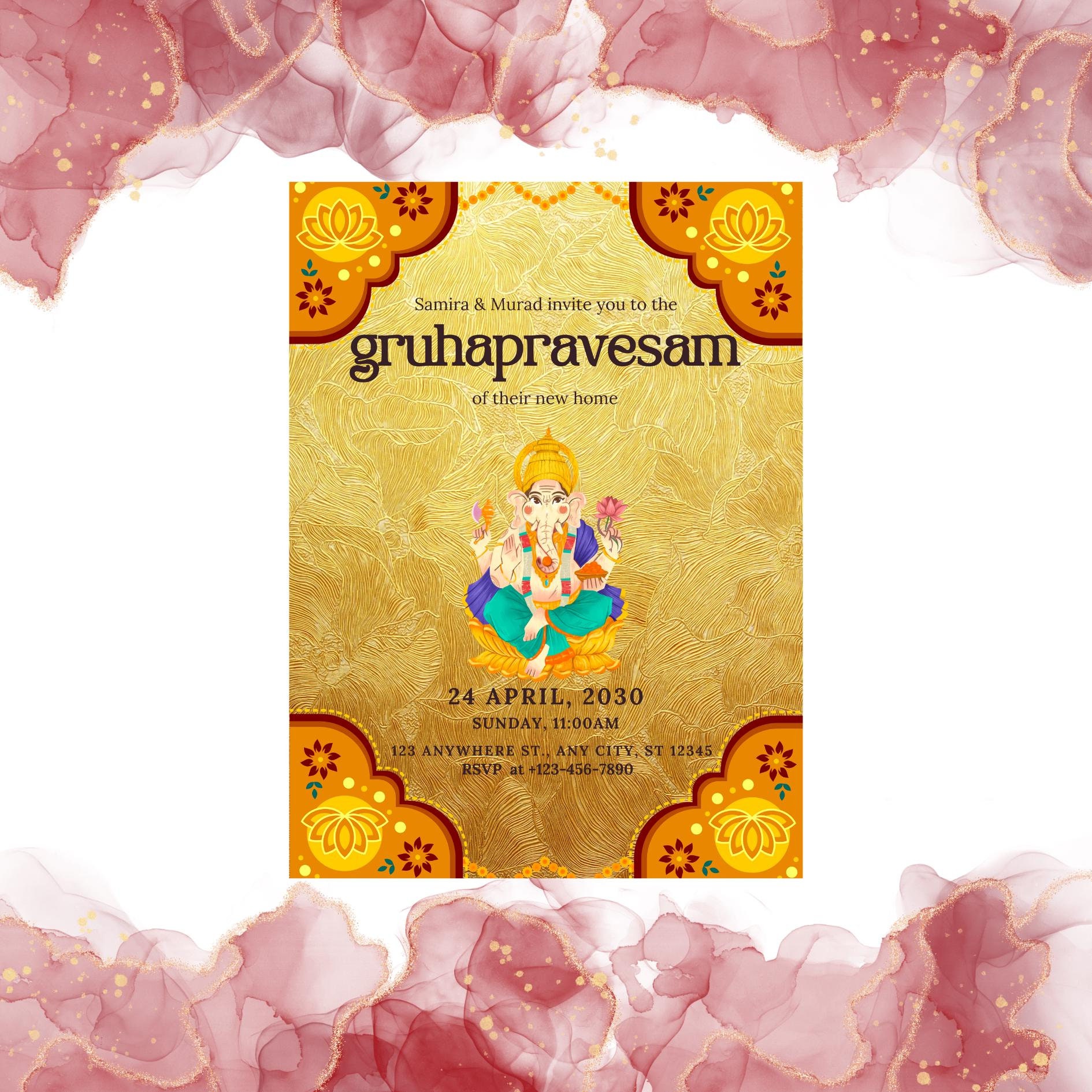 Editable Gruhapravesam Invite - Indian Housewarming Invitation Template ...