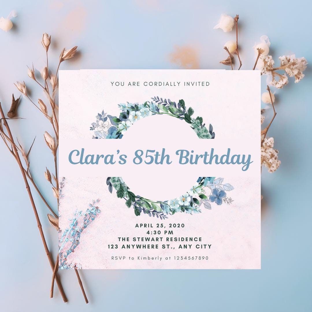85th Birthday Invitation, Elegant and Editable Canva Template ...