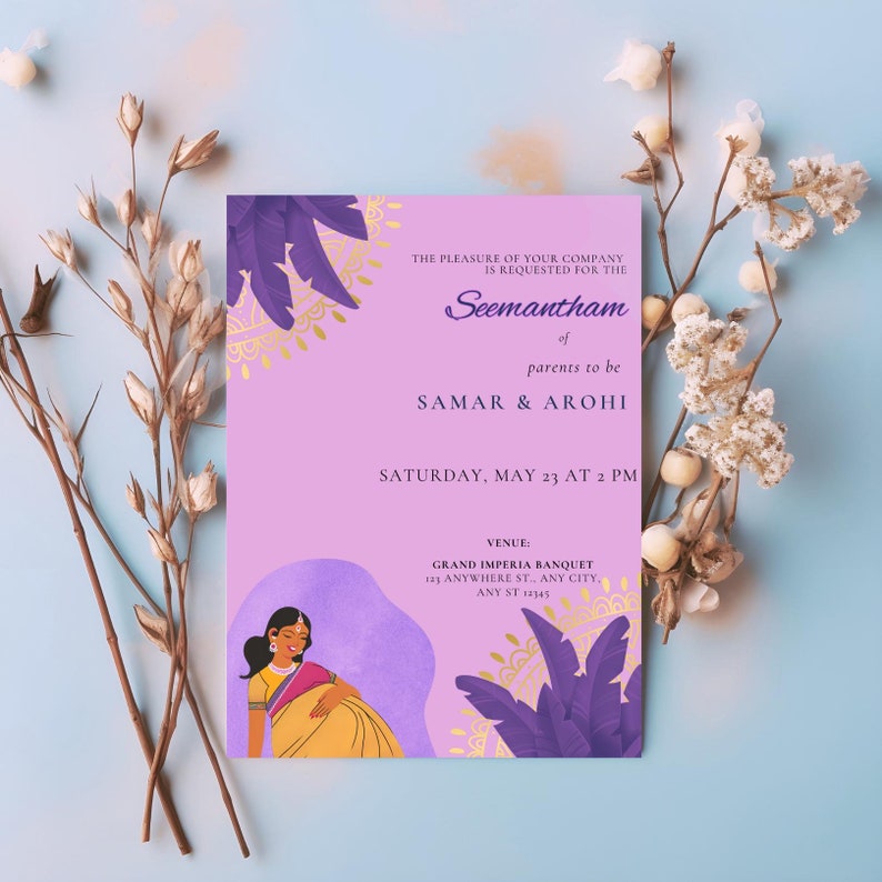 Editable Seemantham Invitation | Customizable Hindu Ceremony Card ...