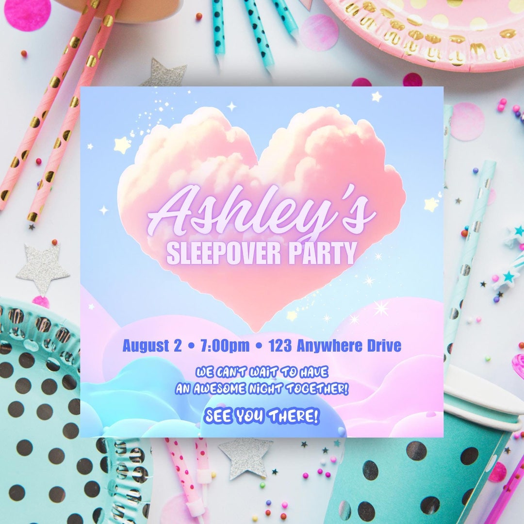 Cute Editable Sleepover Invitation for Girls - Printable & Digital ...