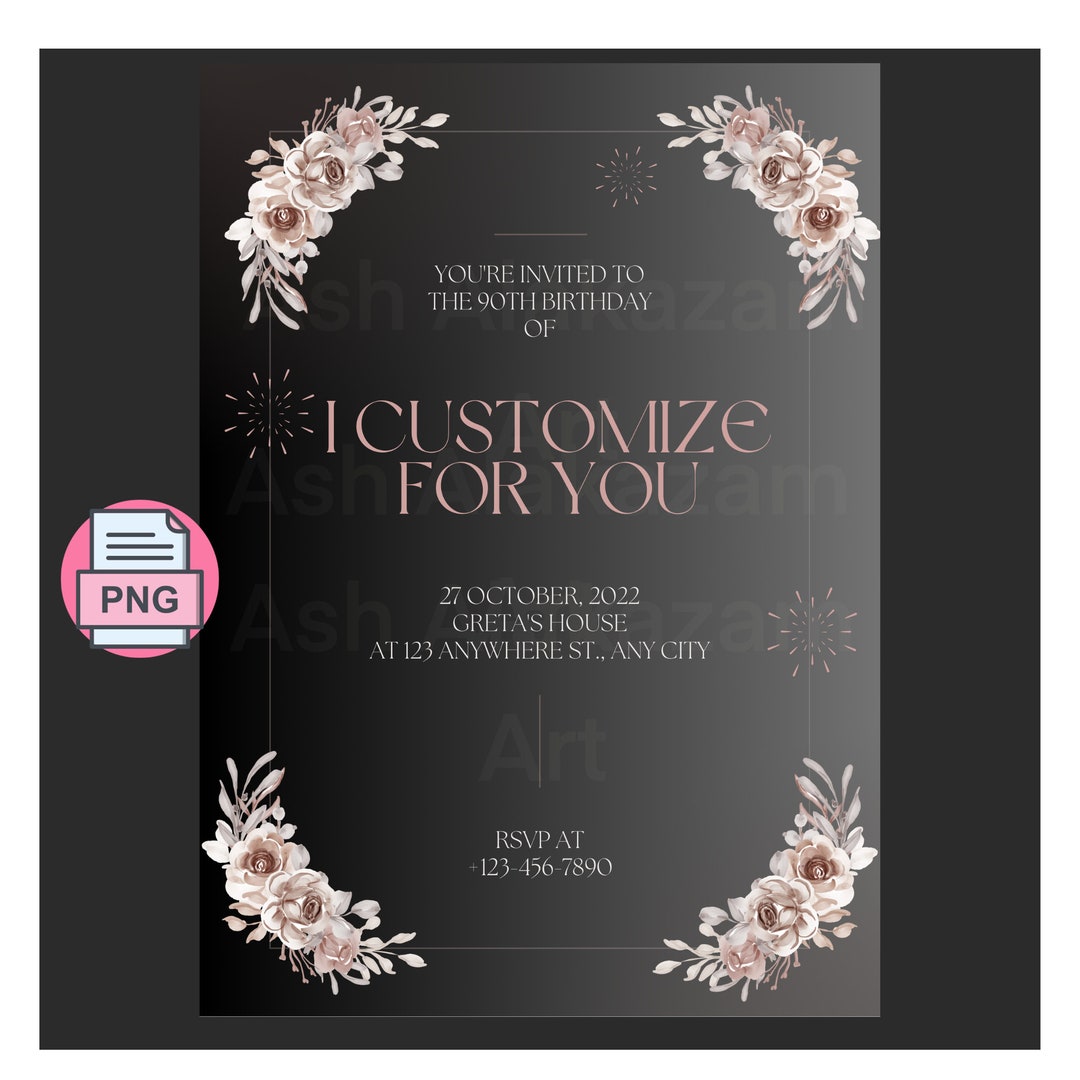 Floral 90th Birthday Invitation: Elegant Pink Design (digital File) - Etsy