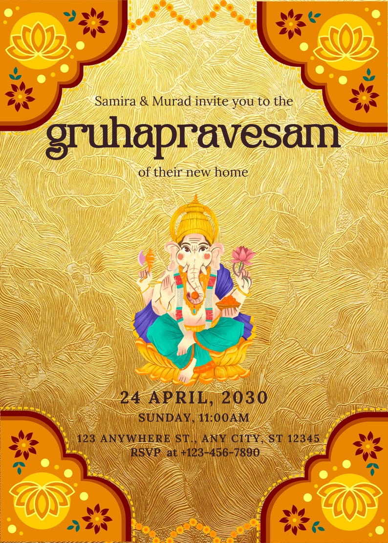 Editable Gruhapravesam Invite - Indian Housewarming Invitation Template ...