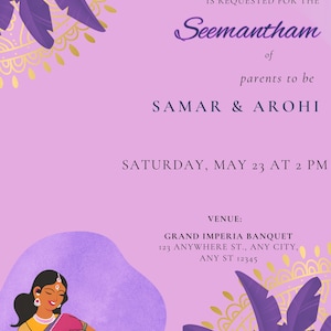Editable Seemantham Invitation | Customizable Hindu Ceremony Card ...