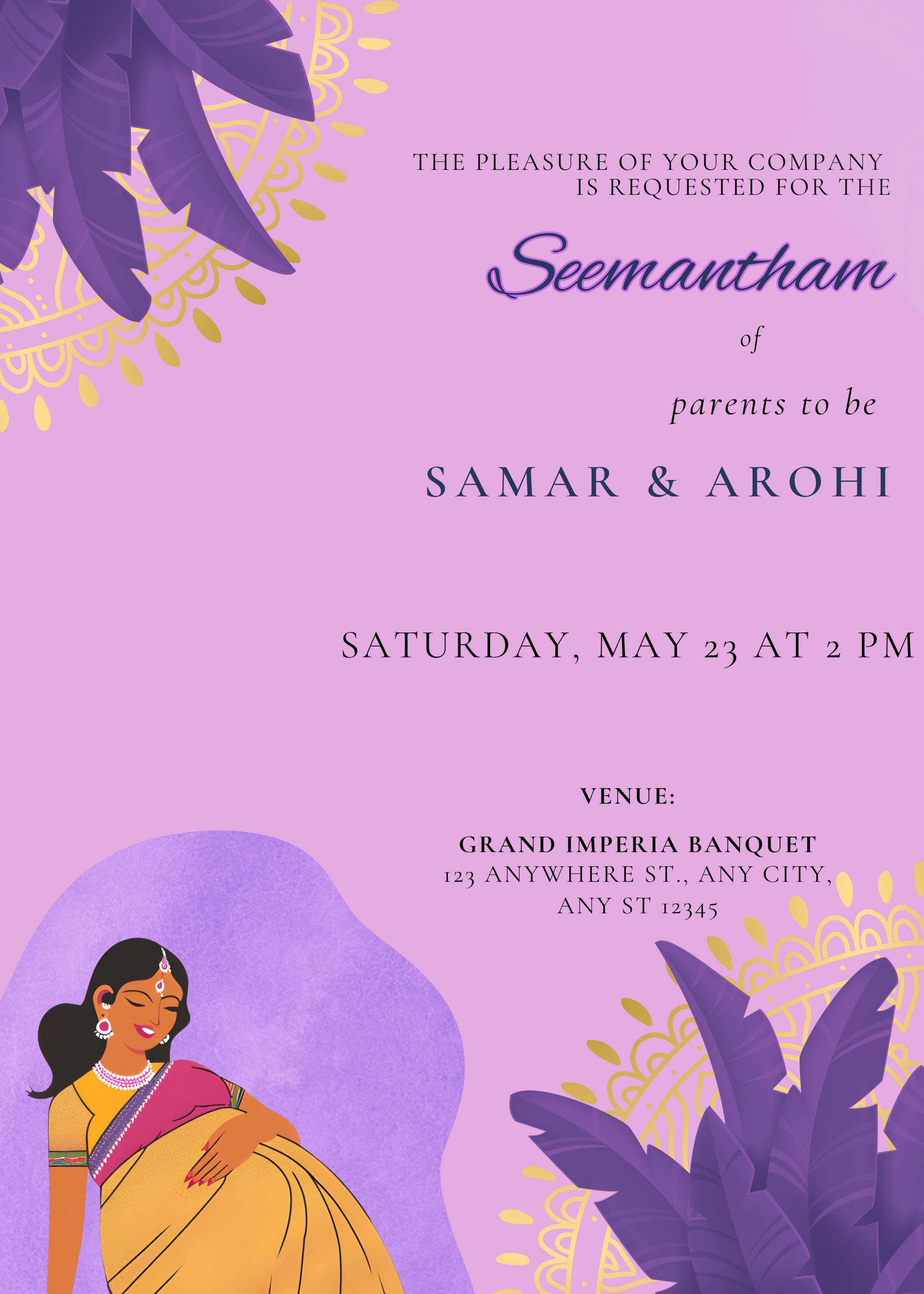 Editable Seemantham Invitation | Customizable Hindu Ceremony Card ...