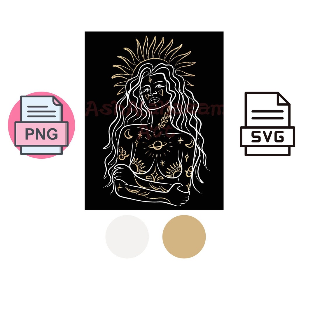 Mystical SVG - Black and Gold Woman SVG and PNG, Magical Svg, Witch Png ...