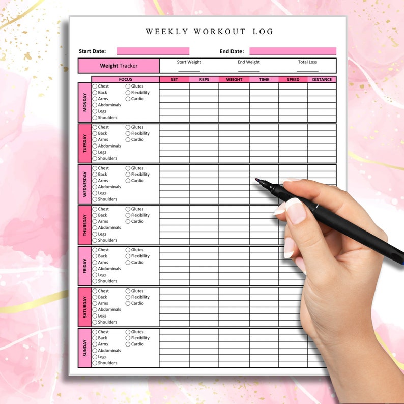 Weekly Workout Log, Workout Tracker, Exercise Log, Fitness Planner ...