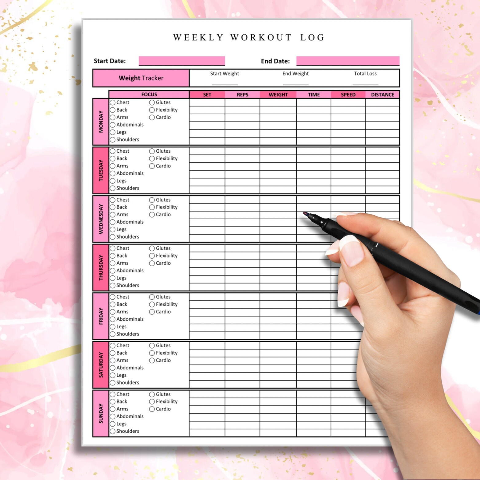 Weekly Workout Log, Workout Tracker, Exercise Log, Fitness Planner ...