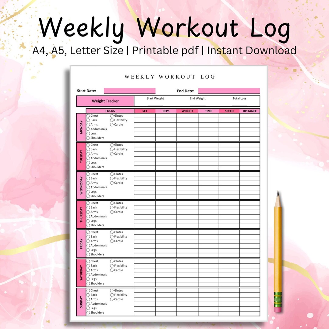 Weekly Workout Log, Workout Tracker, Exercise Log, Fitness Planner ...