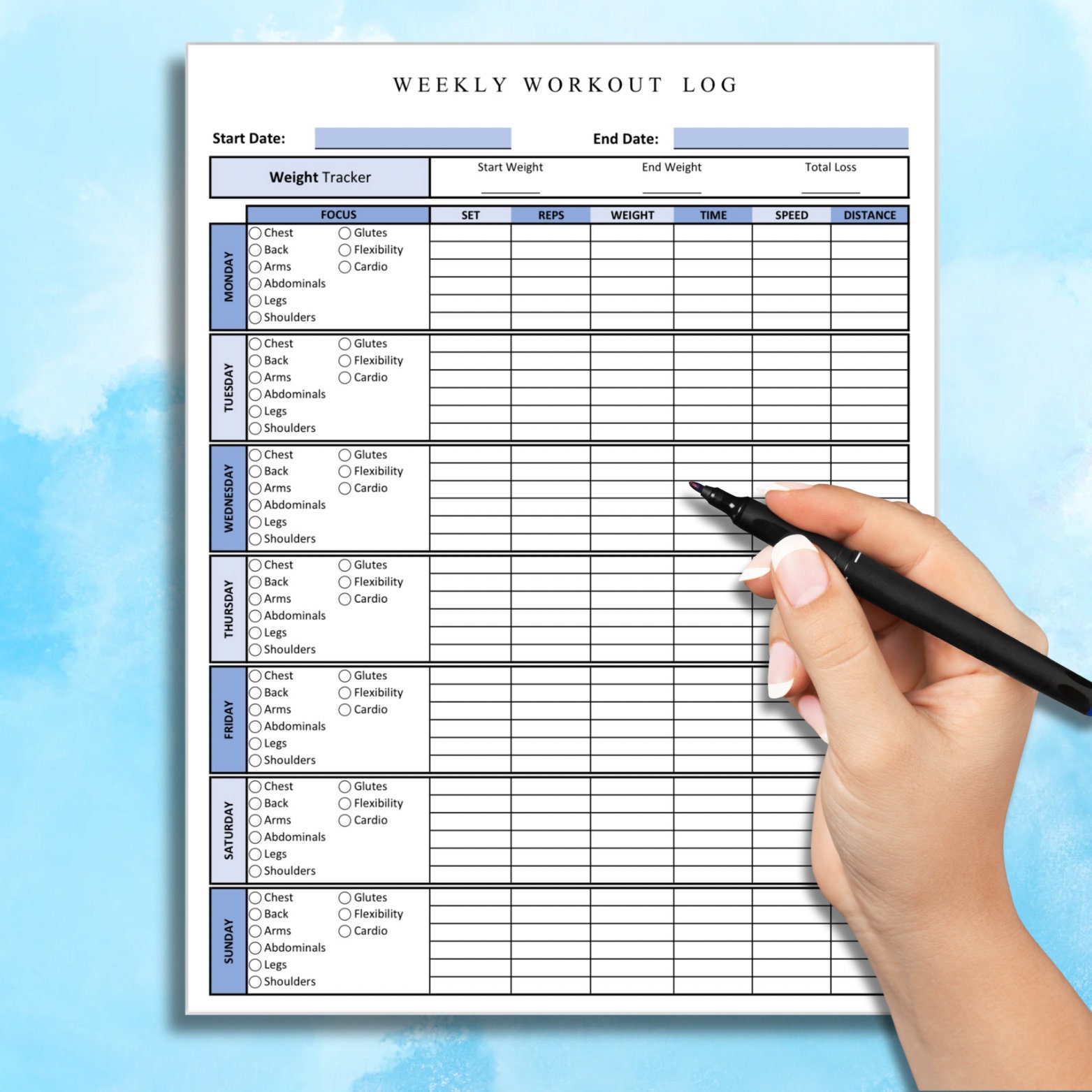 Weekly Workout Log, Workout Tracker, Exercise Log, Fitness Planner ...